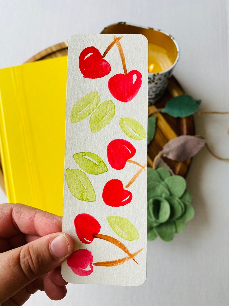 Watercolor Cherry Bookmark Watercolor Bookmark Bookish | Etsy