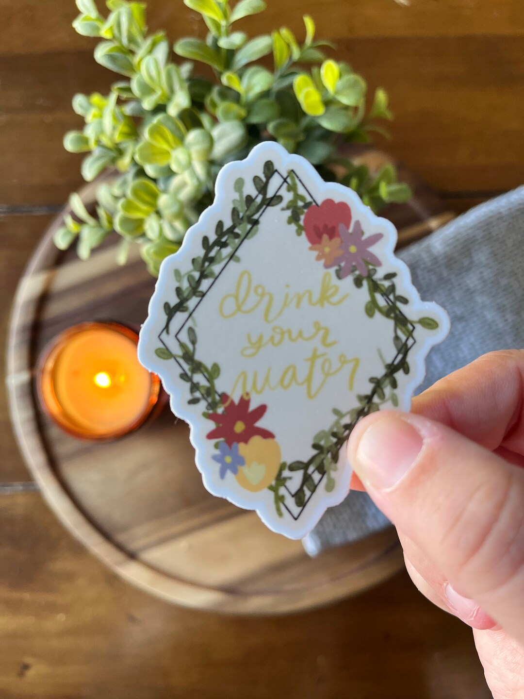 Drink Your Water Sticker | Floral Waterproof Decal - Etsy