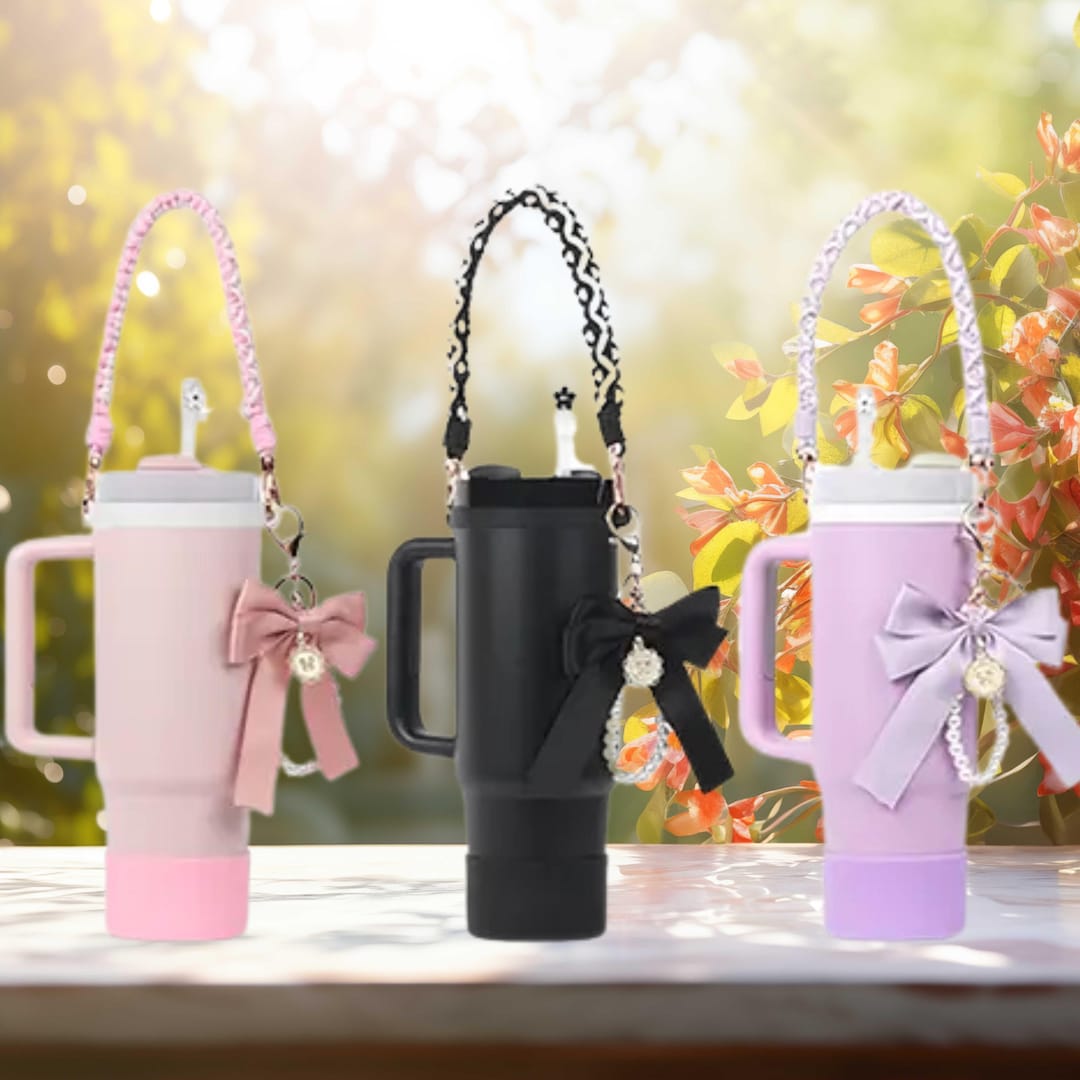 Tumbler Accessories Set: Straw Cover, Floral Handle Strap, Protective ...