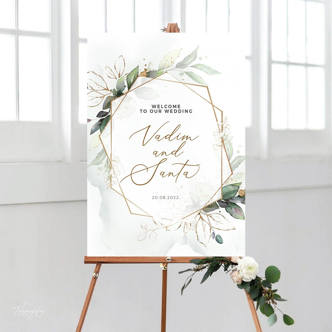 Printable Green Eucalyptus Welcome Sign Modern Wedding Welcome Sign ...