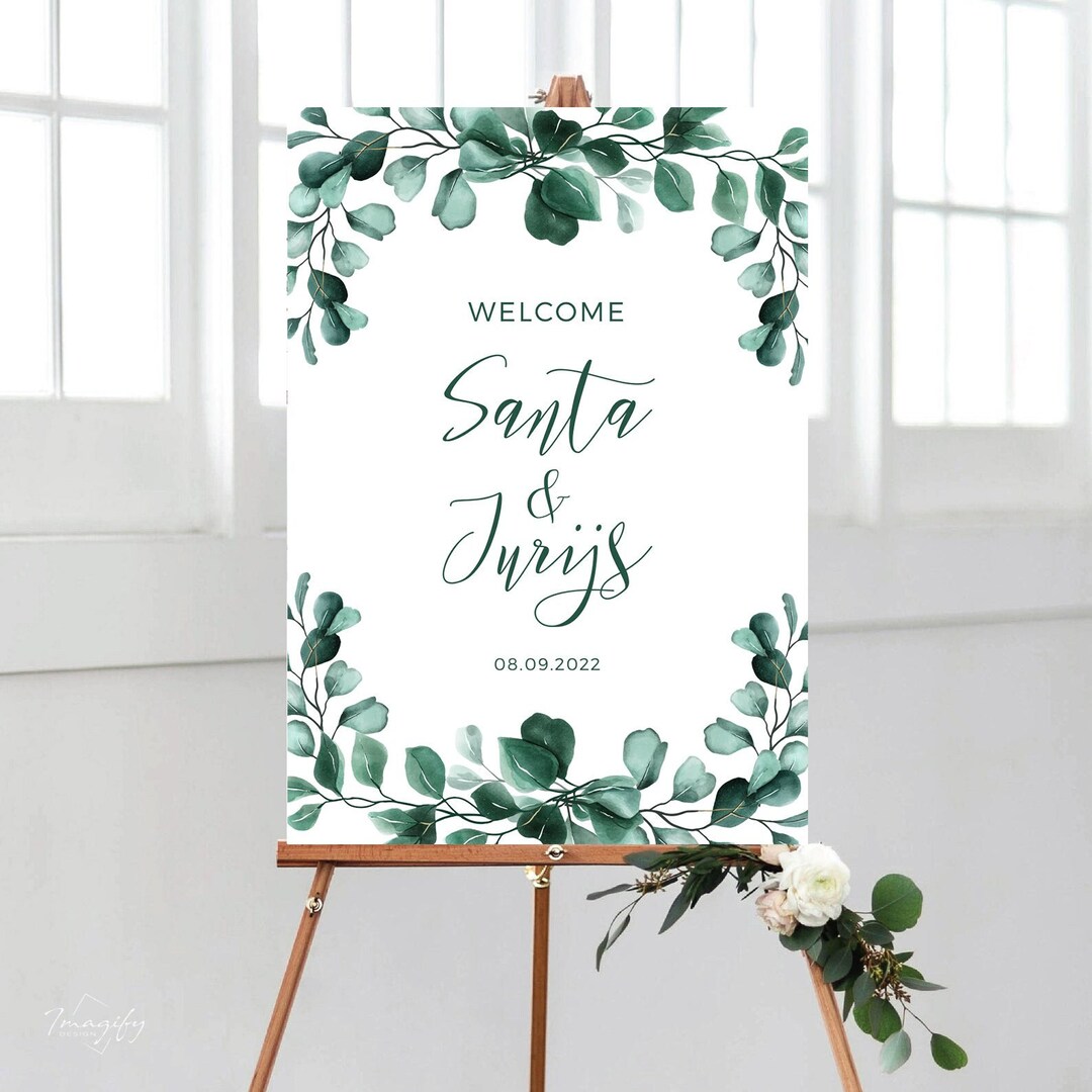 Printable Green Eucalyptus Welcome Sign, Modern Wedding Welcome Sign ...