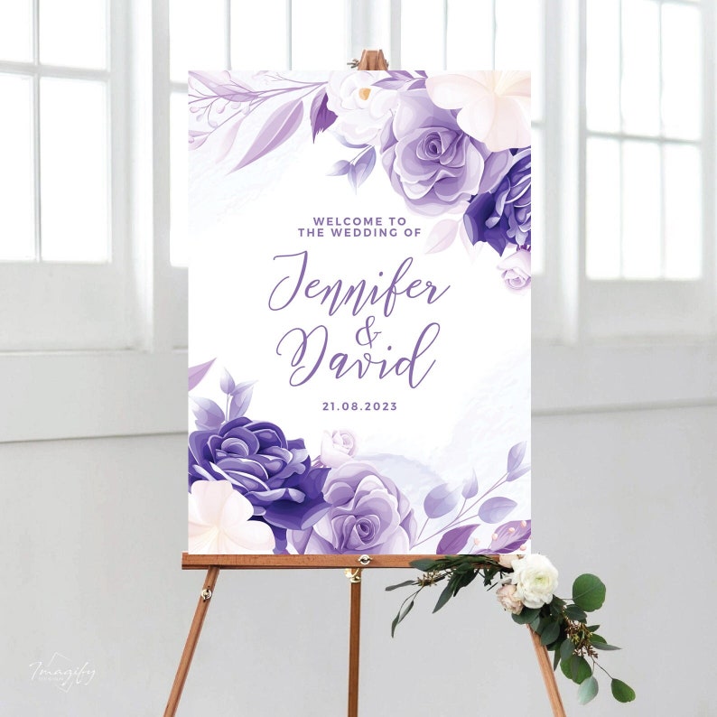 Printable Blush Purple Welcome Sign, Modern Wedding Welcome Sign ...