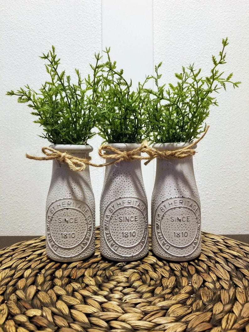 Farmhouse Milk Bottle Trio Rustic Milk Bottles Farmhouse Etsy