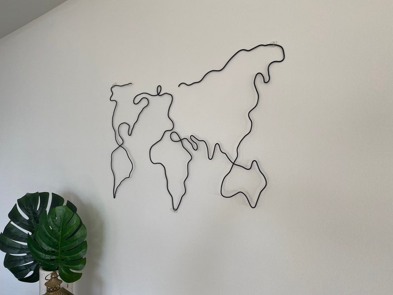 World Map Wall Art Handmade Map One Line Wall Art Travel - Etsy