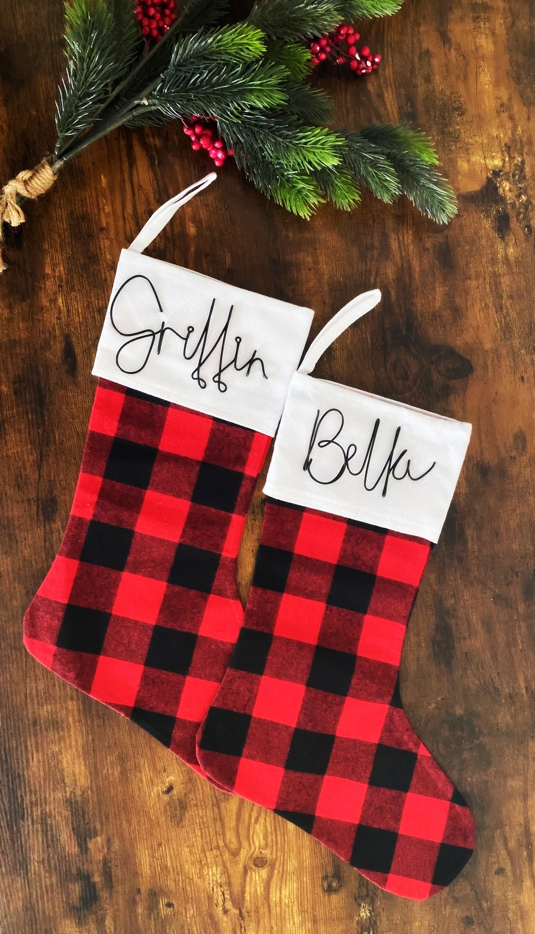 Personalized Wire & Buffalo Plaid Stocking | Custom Christmas Stocking ...