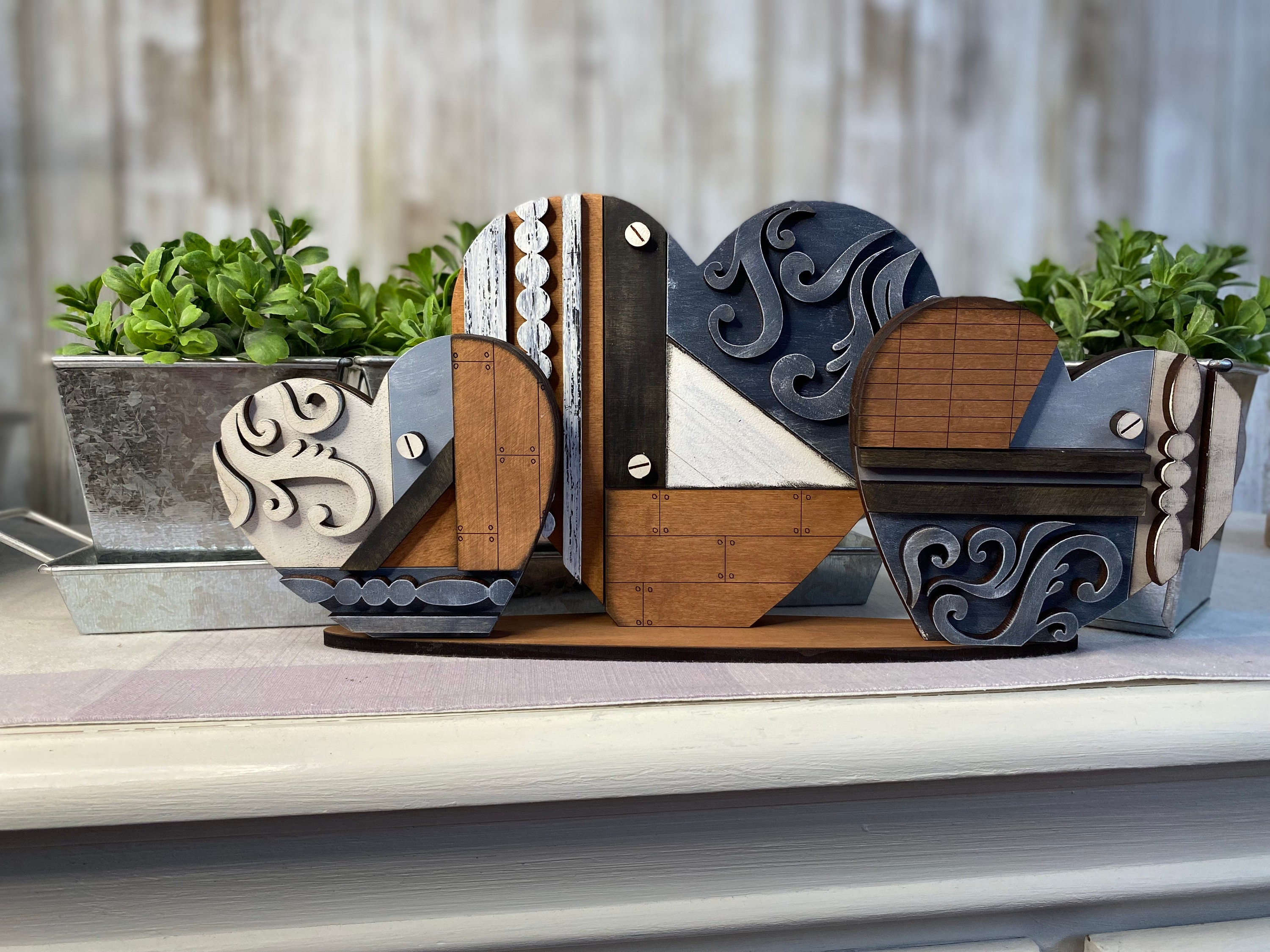 Rustic Heart Decor, Vintage Rustic Heart Trio, Laser Cut, Hand Painted ...