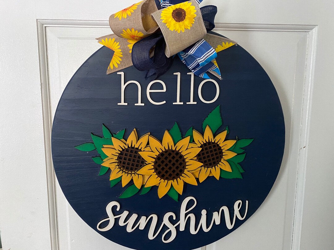 3D Hello Sunshine With Sunflowers Door Hanger | Wooden Door Hanger ...