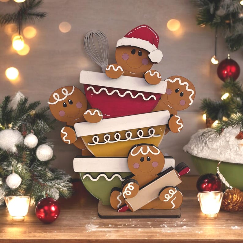 Wooden Gingerbread Shelf Sitter, Christmas Décor, Gingerbread Men ...