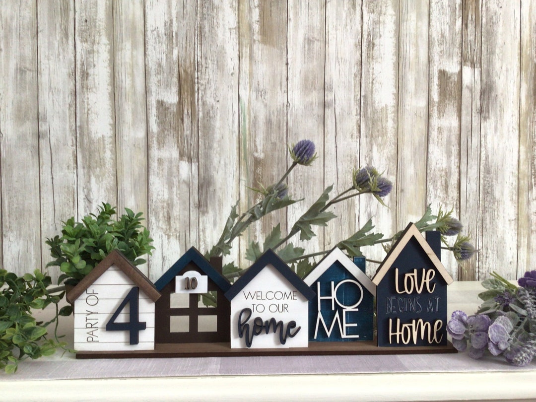Mini Wood Houses | Standing House Centerpiece | House Display Set ...