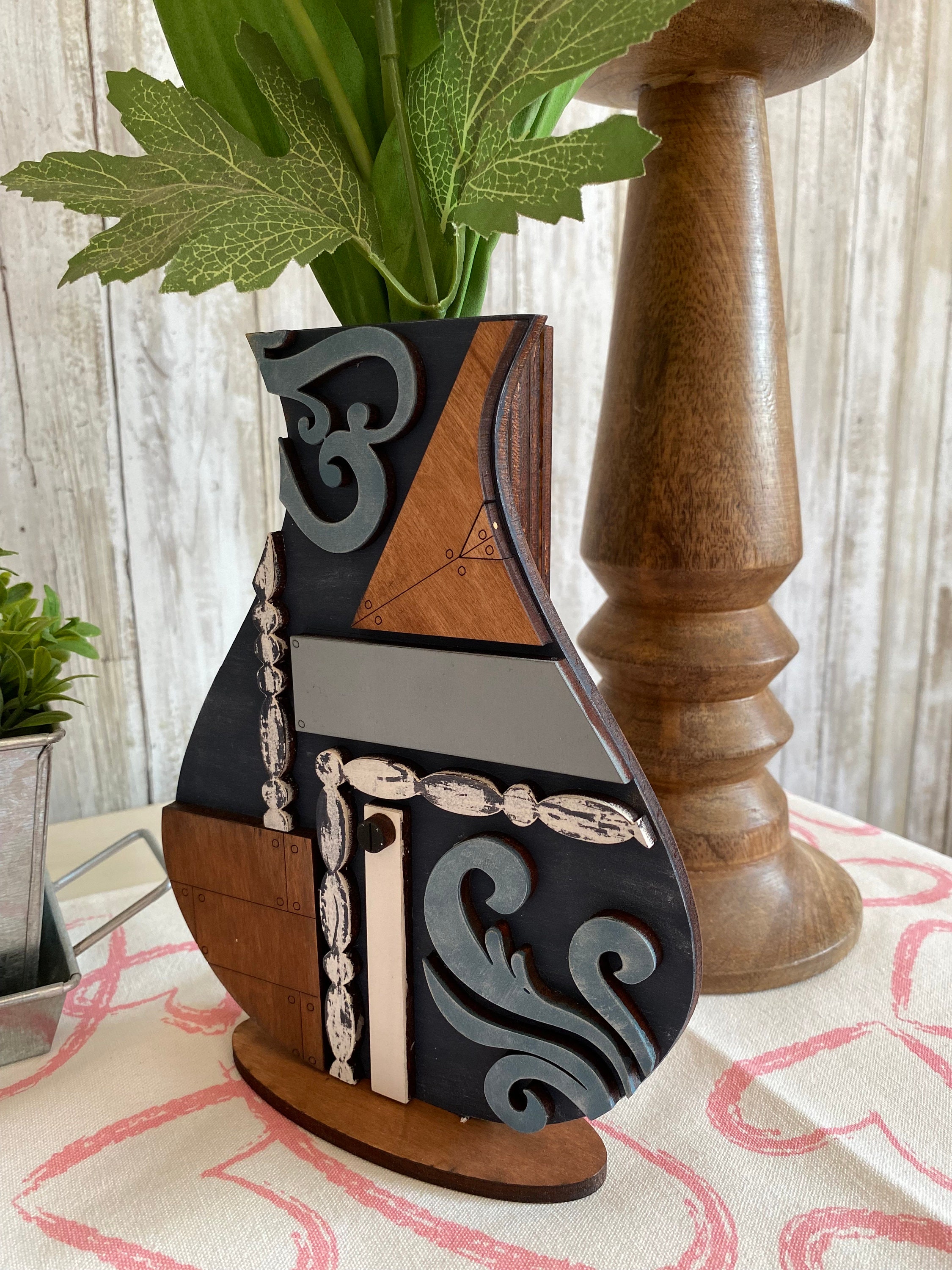 Rustic Wooden Vase, Vintage Rustic Flower Vase, Laser Cut Wood Decor ...