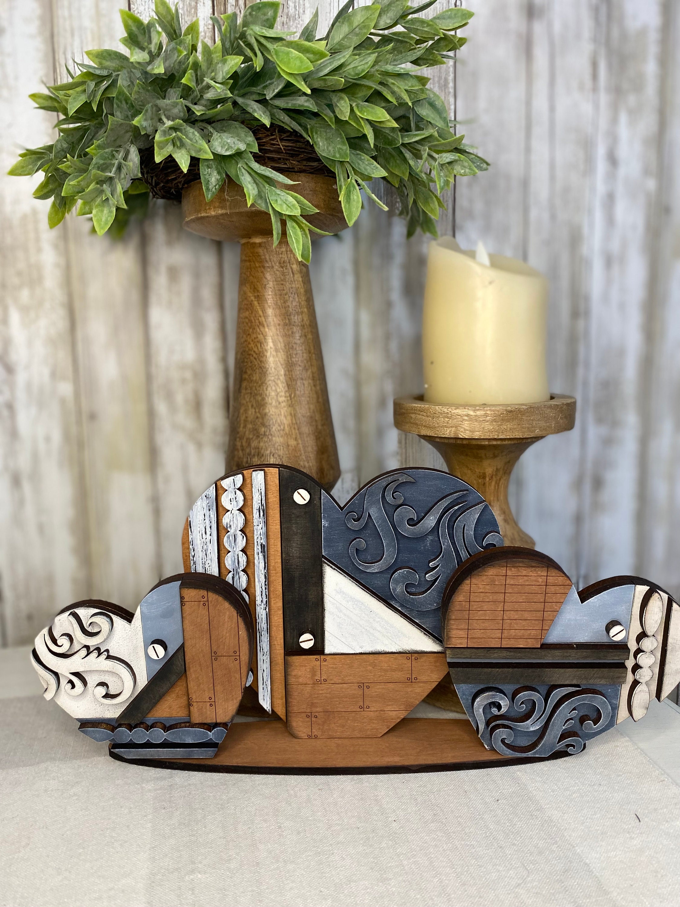 Rustic Heart Decor, Vintage Rustic Heart Trio, Laser Cut, Hand Painted ...