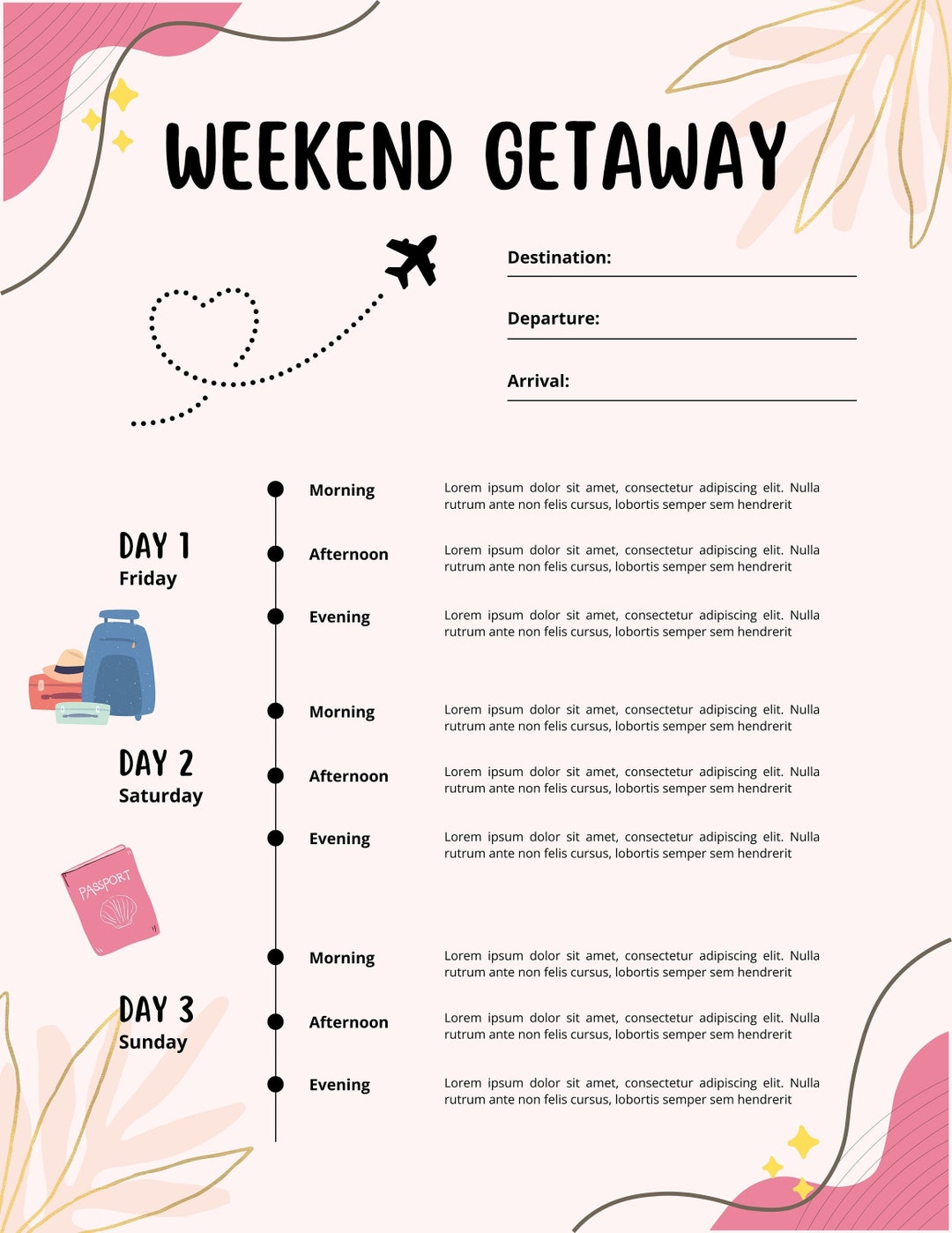 Summer Weekend Getaway Travel Itinerary Daily Planner Girls Trip ...