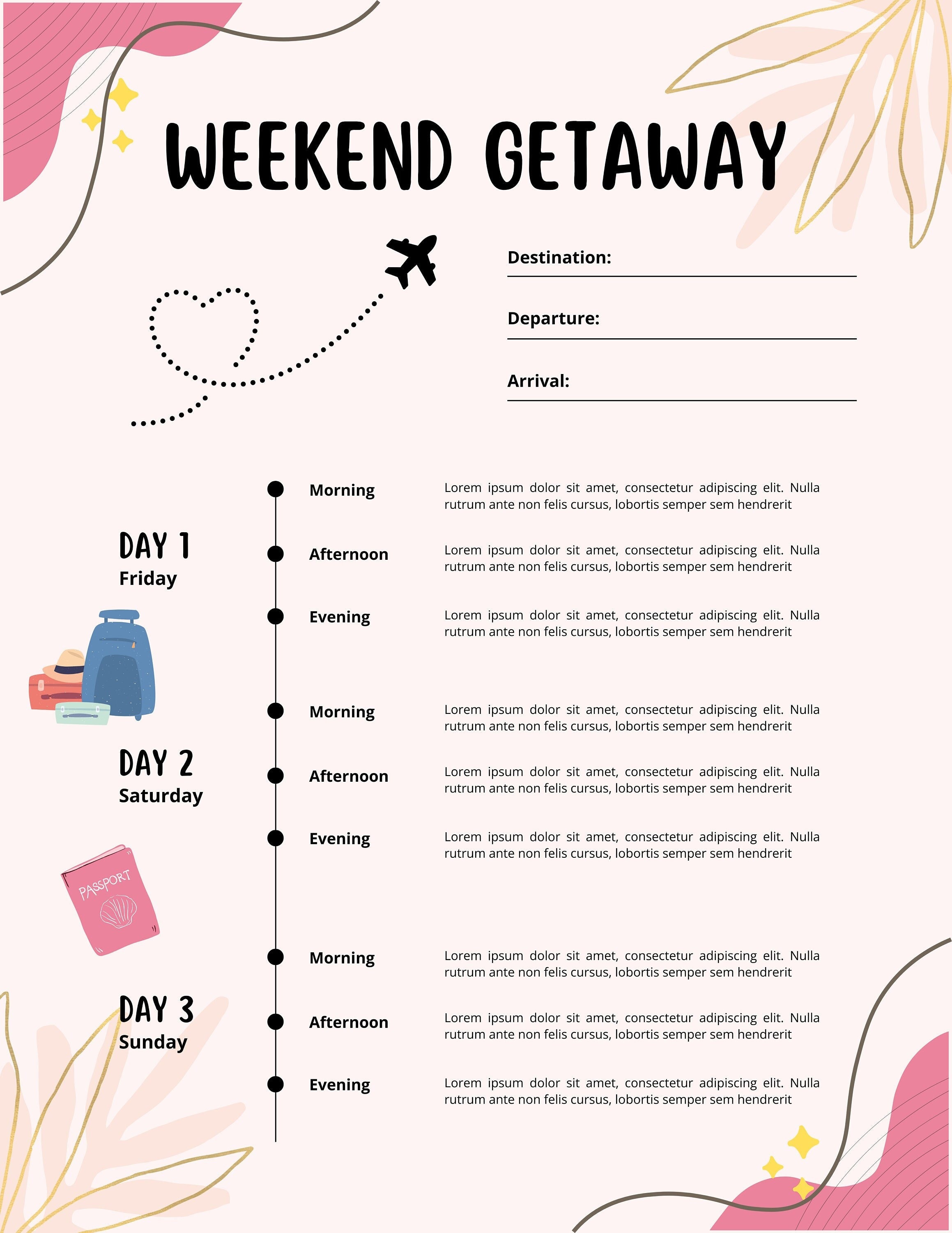 Summer Weekend Getaway Travel Itinerary Daily Planner Girls Trip ...