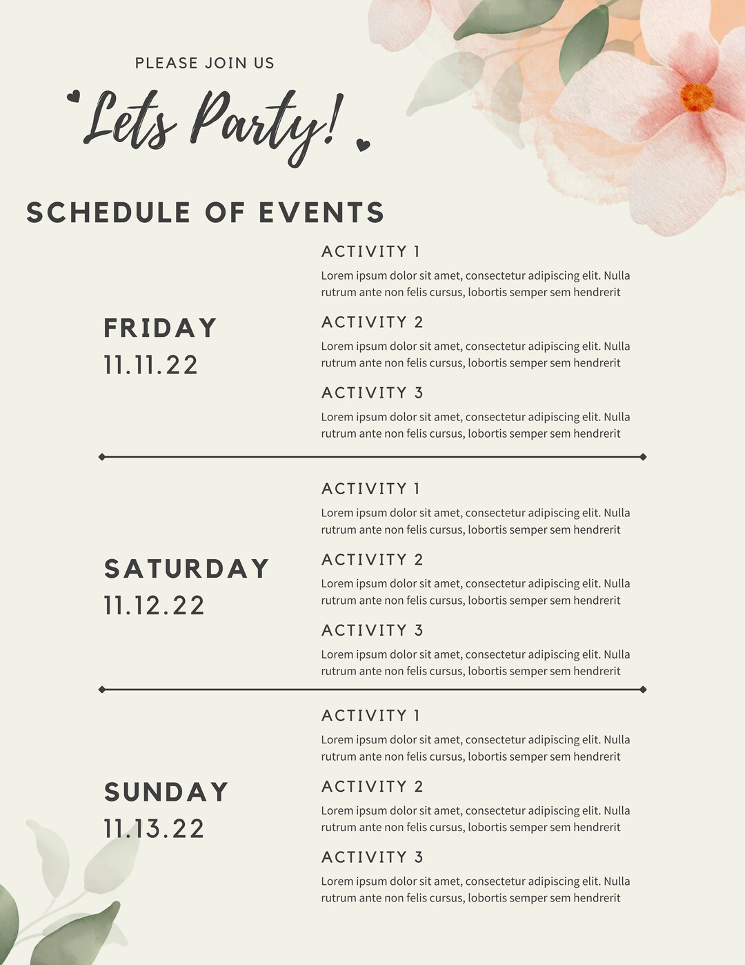 DIGITAL DOWNLOAD TEMPLATE - Weekend Party Planner Itinerary Schedule of ...