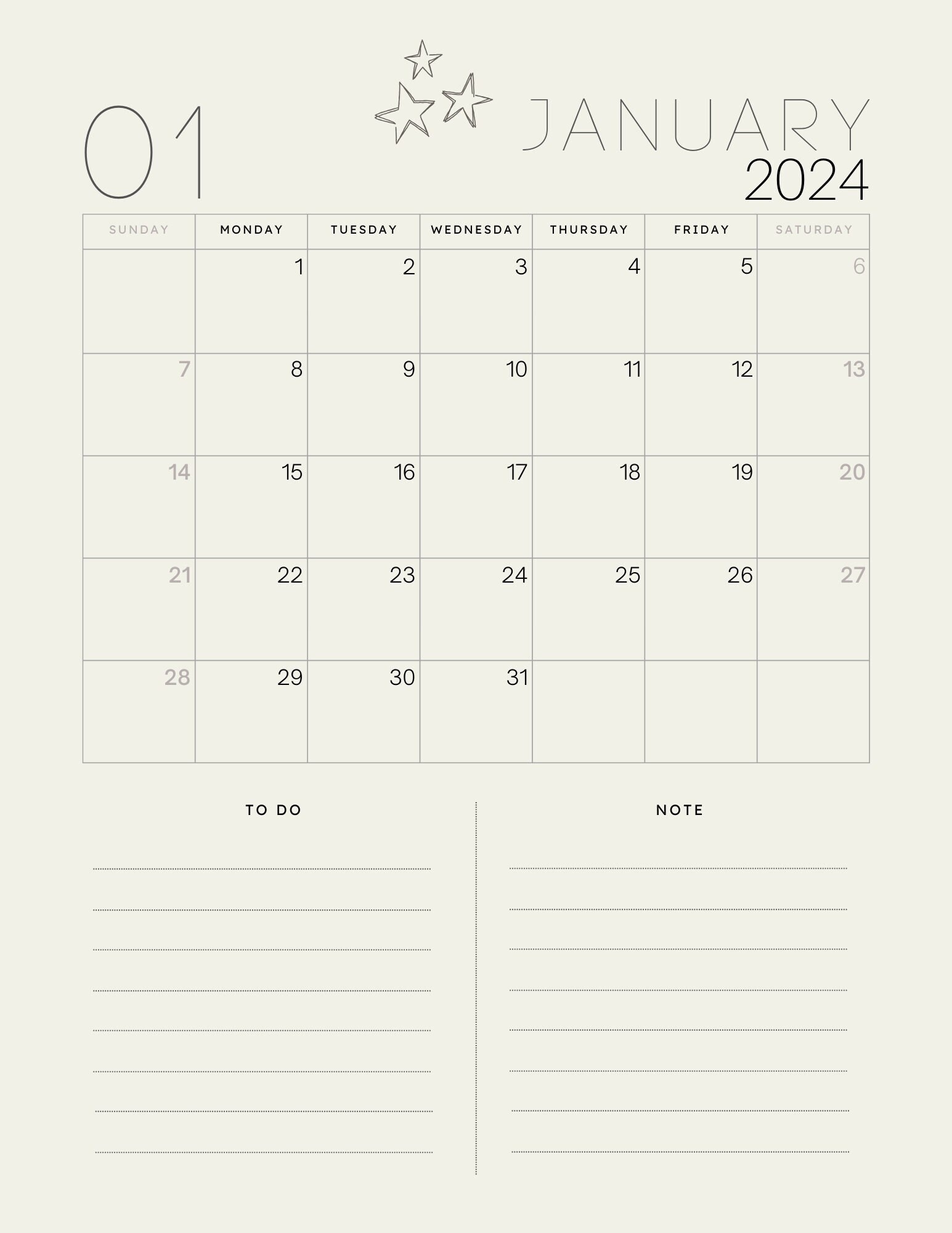2024 12 Month Calendar DIGITAL DOWNLOAD and PRINTABLE Goal and Action ...