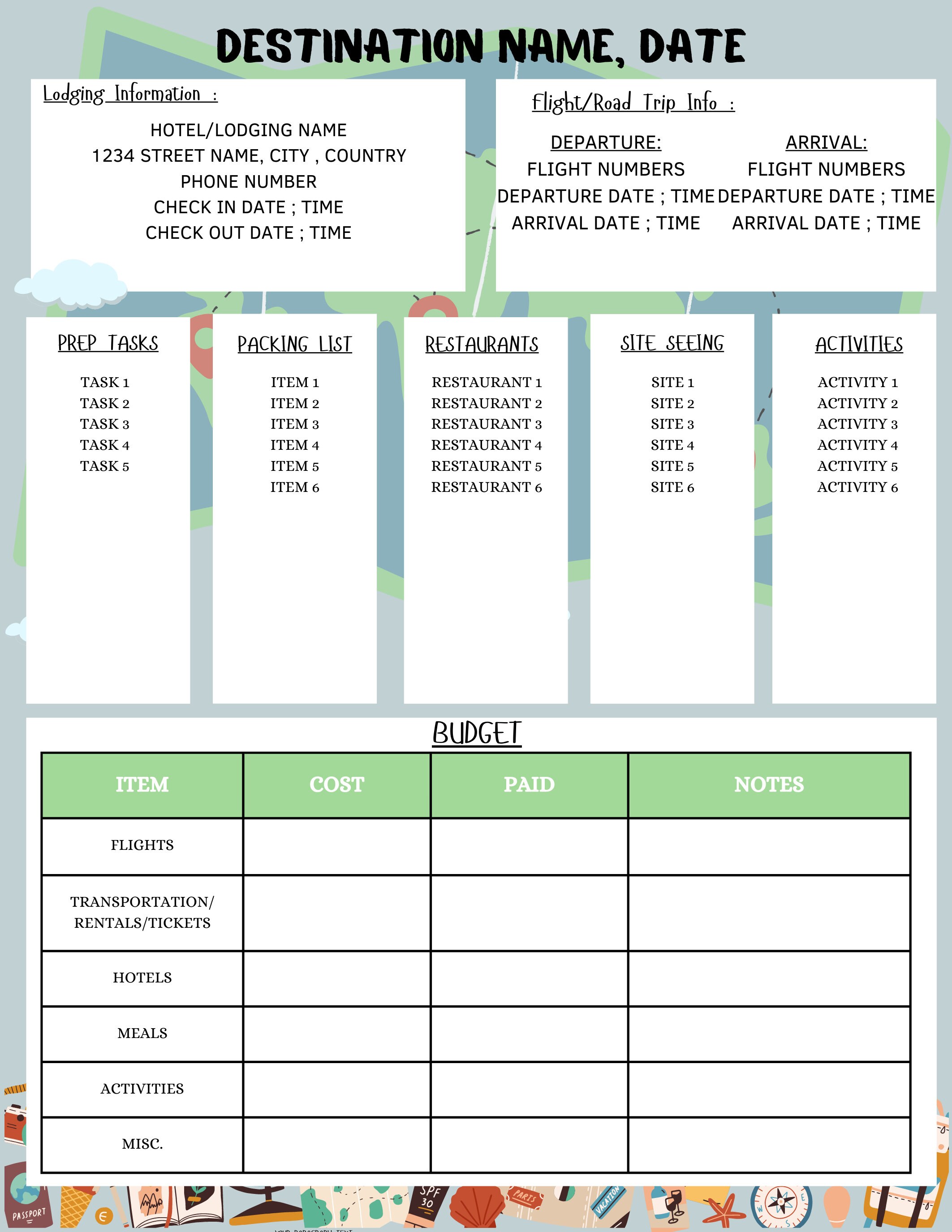 Daily Travel Planner Template Itinerary & Coordination All-in-one ...