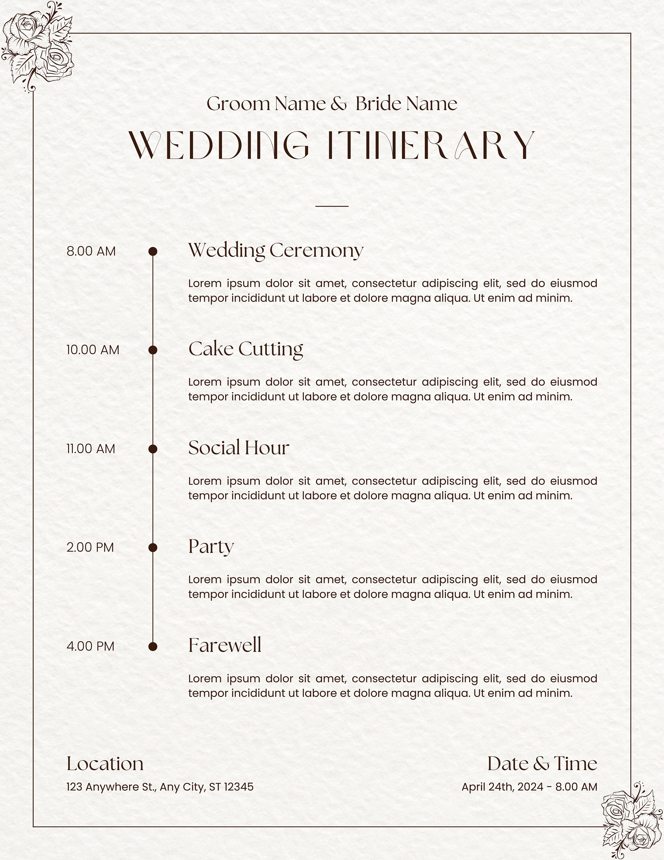 Minimal Wedding Itinerary - Day of Schedule - Wedding Details - Simple ...