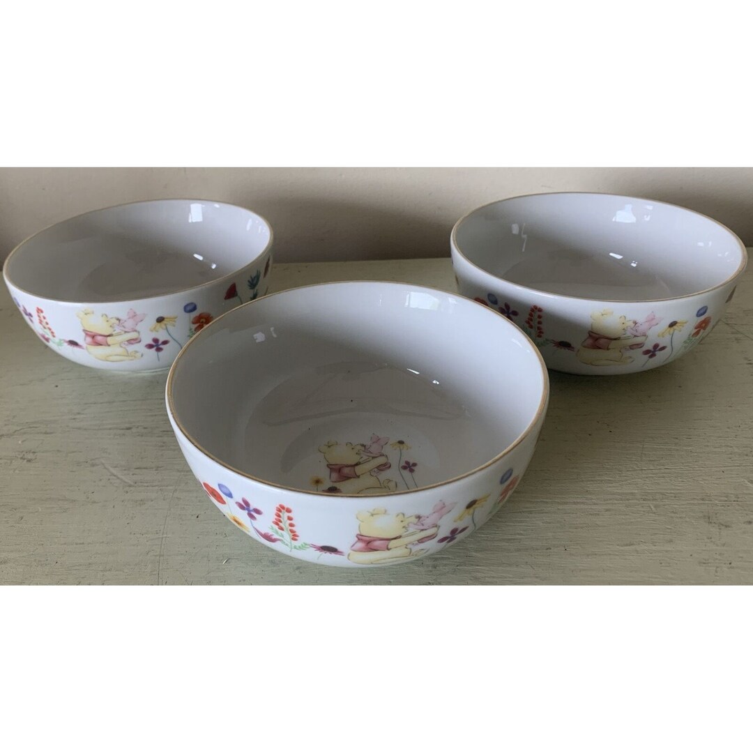 Set of 3 Disney Store Winnie the Pooh Golden Flowers Soup Cereal Bowls ...