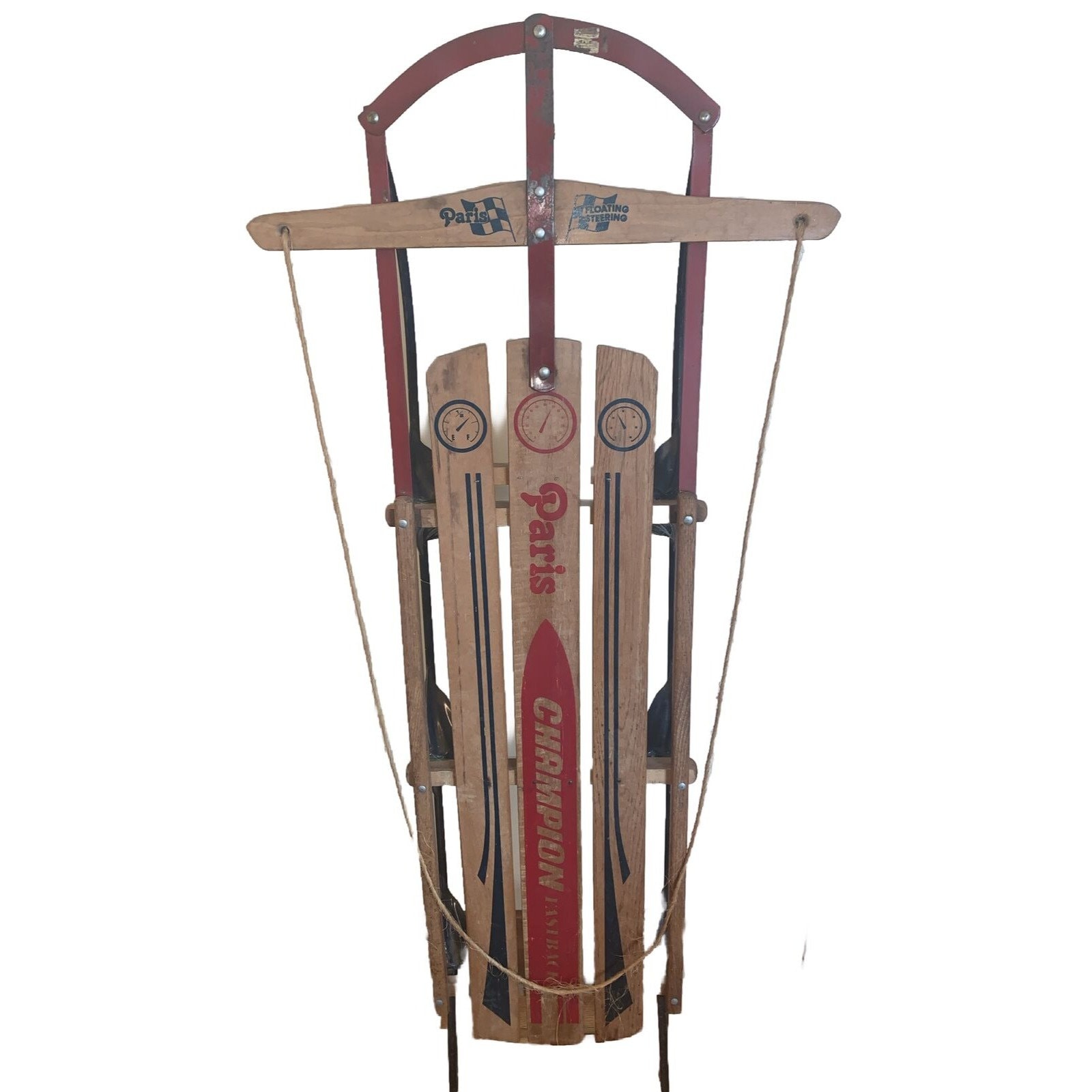 Vintage PARIS CHAMPION FASTBACK Wood Metal Snow Sled Ski Lodge Decor 55 ...