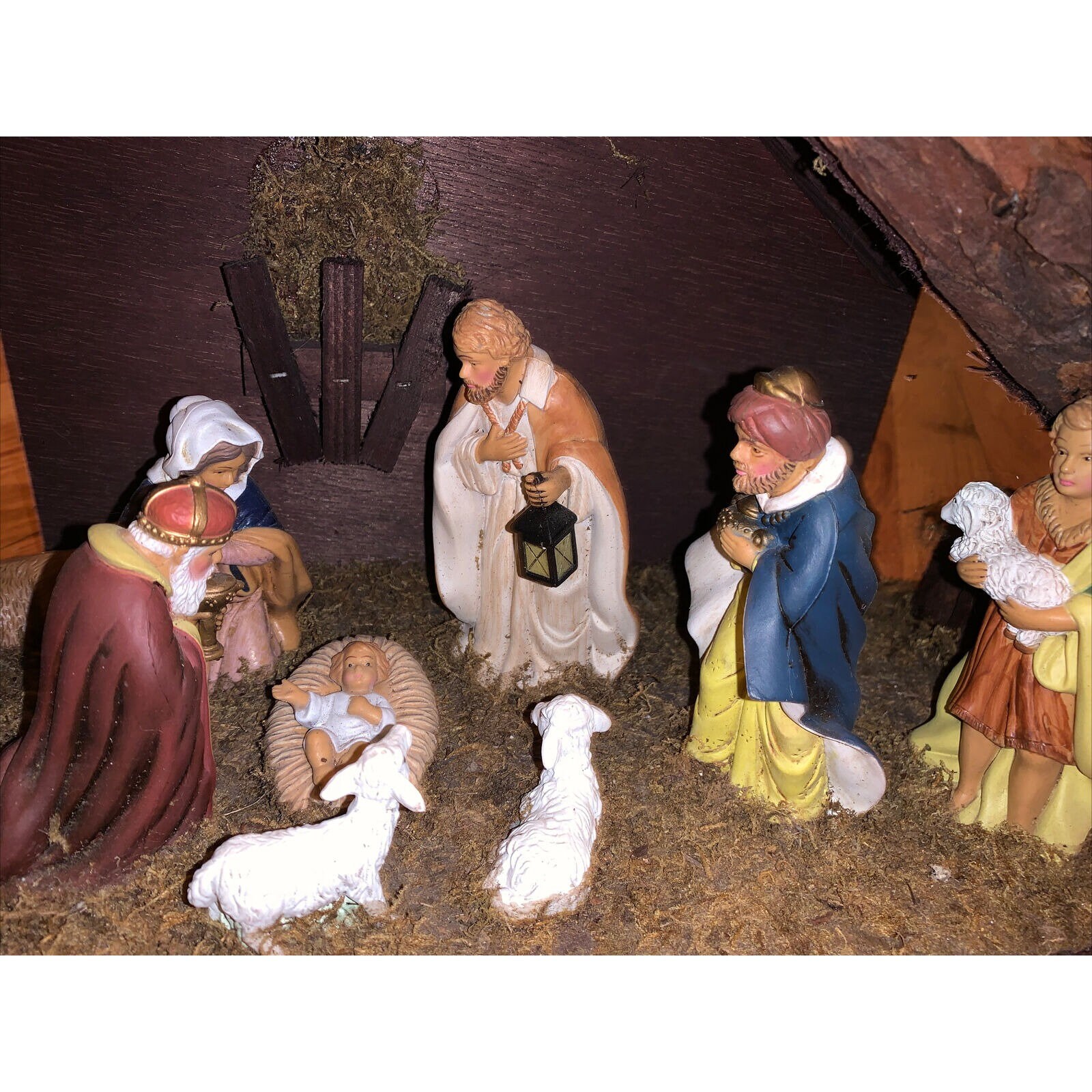 Vtg Wooden Stable & Nativity Set Figures Are Attached 18x12 Bethlehem ...