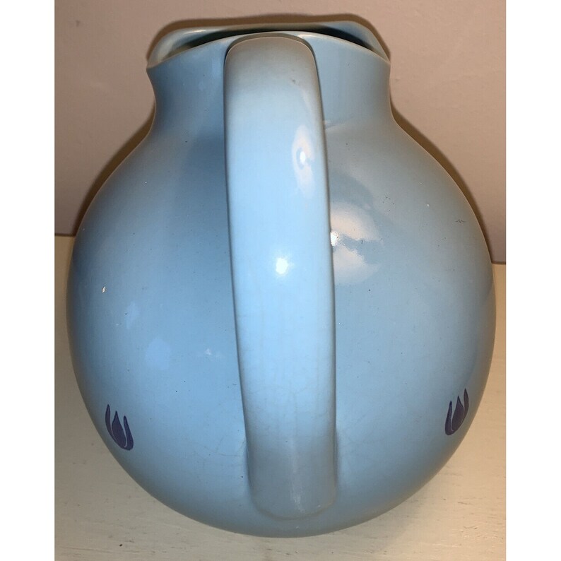 Vintage Cronin/cameron USA Pottery Blue Tulip Ball Pitcher W/ Ice Lip ...