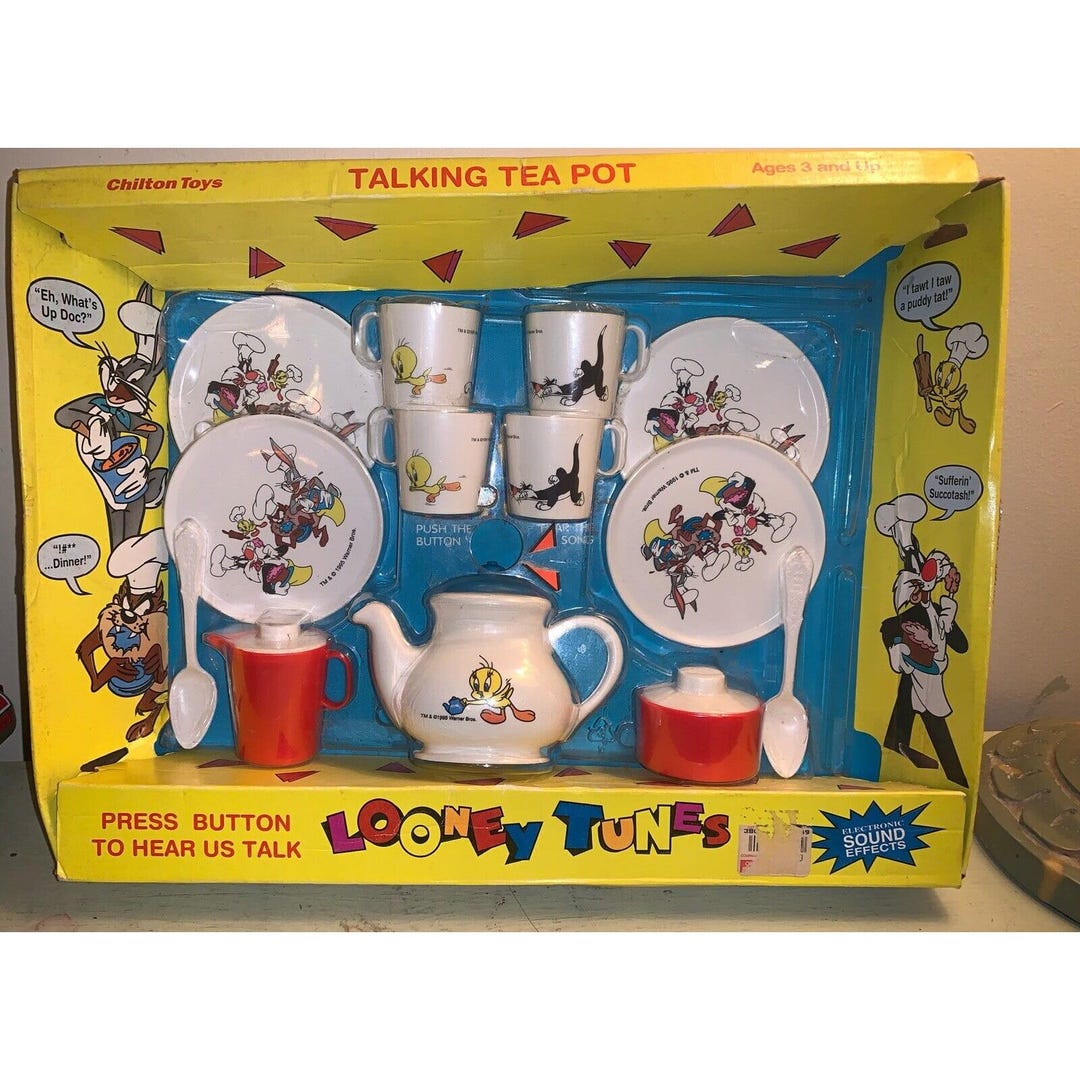 Looney Tunes Talking Tea Pot Set - Vintage 90s Children's Dishes - New ...