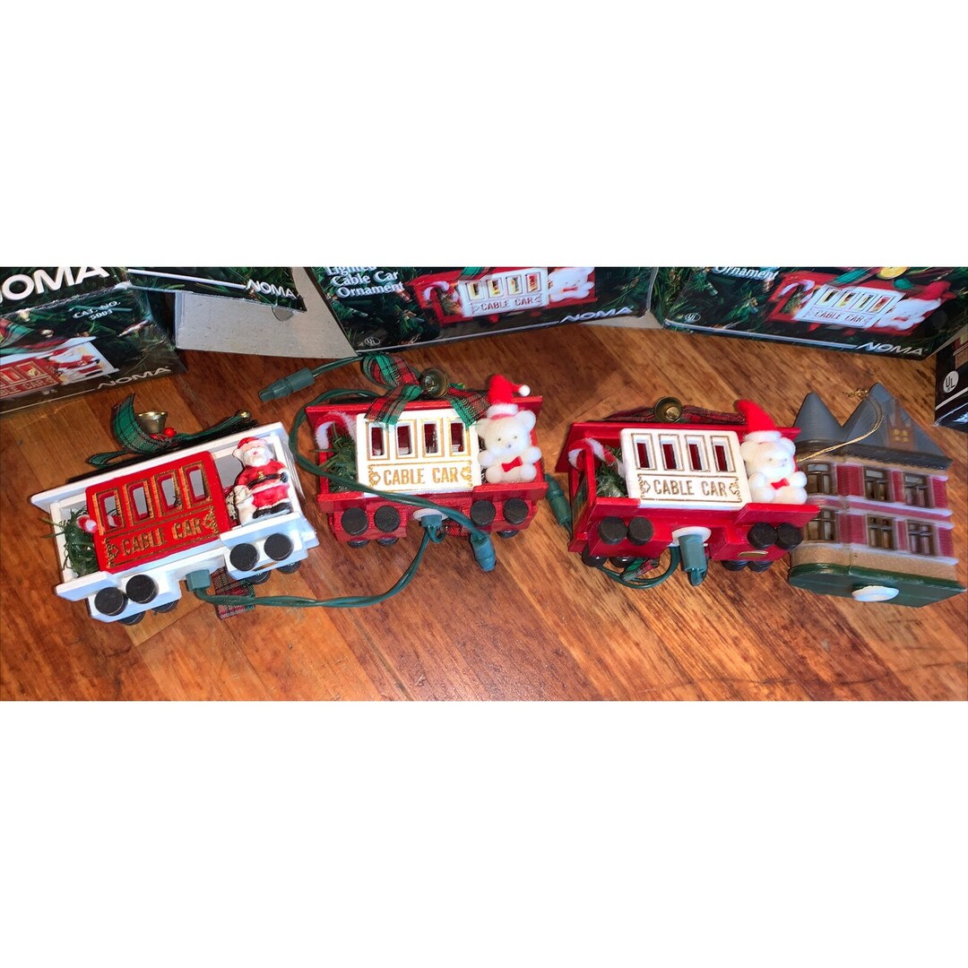VTG Noma Lighted Cable Car Santa & Bear Christmas Ornament Victorian ...