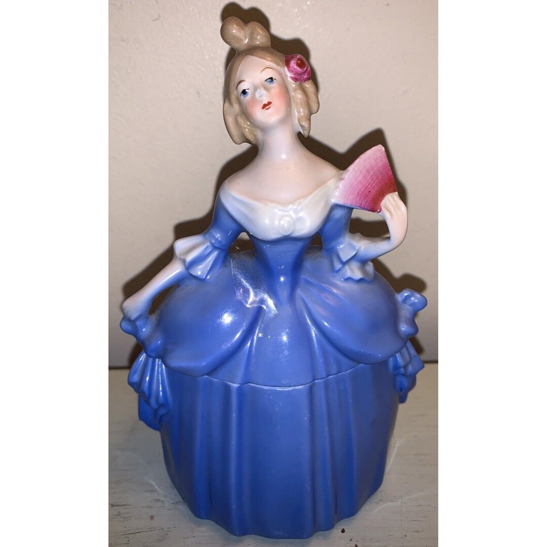 Vintage Porcelain MADAME POMPADOUR Dresser Dikk Blue Dress Trinket ...