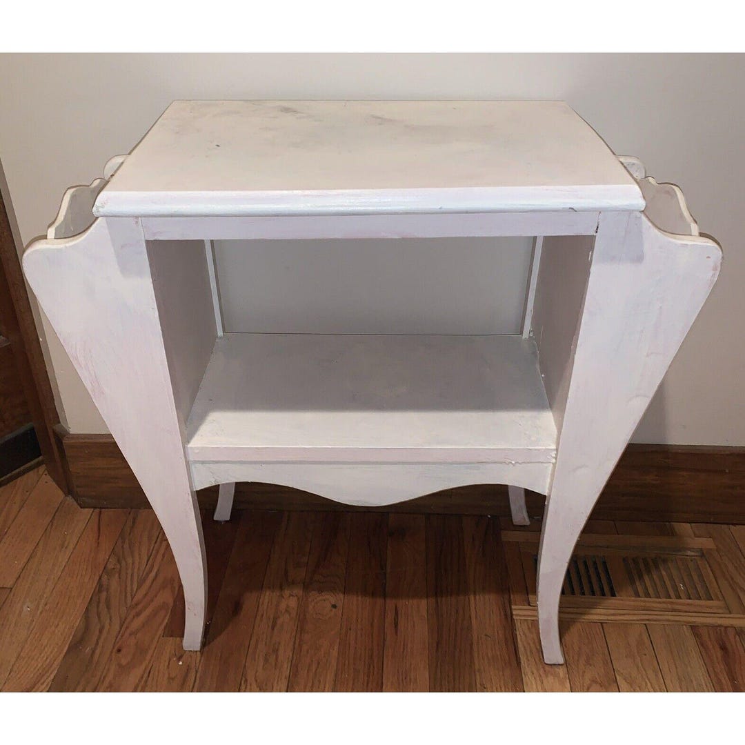 VTG Mcm Wood Side Telephone Table With Magazine Newspaper Rack Painted ...