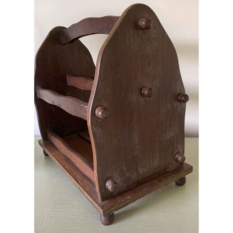 Vintage Wooden Rack Stand Newspaper Books Albums Handle Solid - Etsy