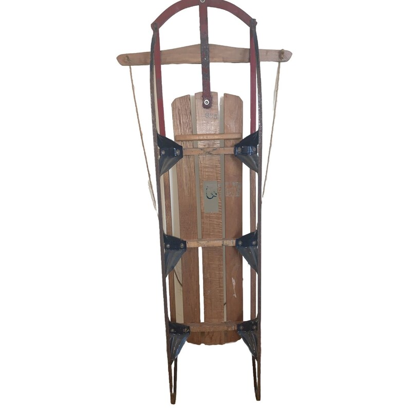 Vintage PARIS CHAMPION FASTBACK Wood Metal Snow Sled Ski Lodge Decor 55 ...