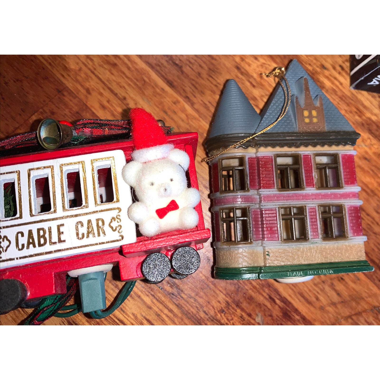 VTG Noma Lighted Cable Car Santa & Bear Christmas Ornament Victorian ...