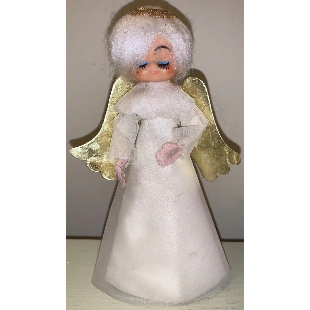 Vintage Angel Christmas Tree Topper Tulle Spun Cotton Cardboard Cone ...
