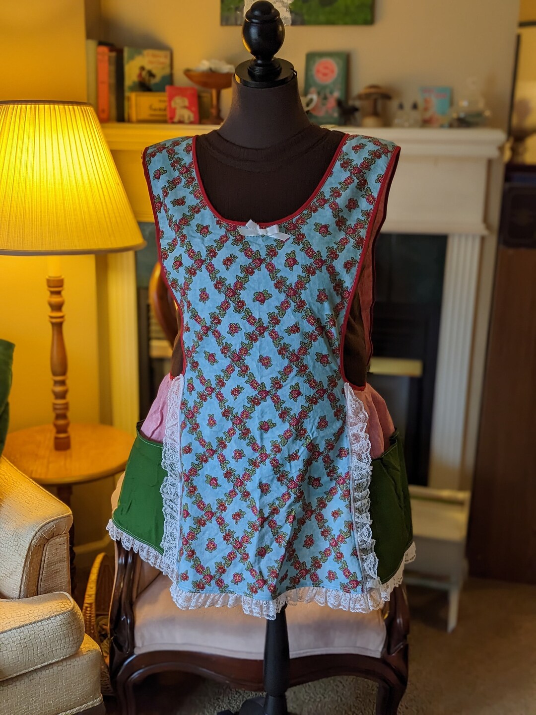 Handmade Retro Kitchen Apron, Red Berries on Blue Cotton, Size Large - Etsy