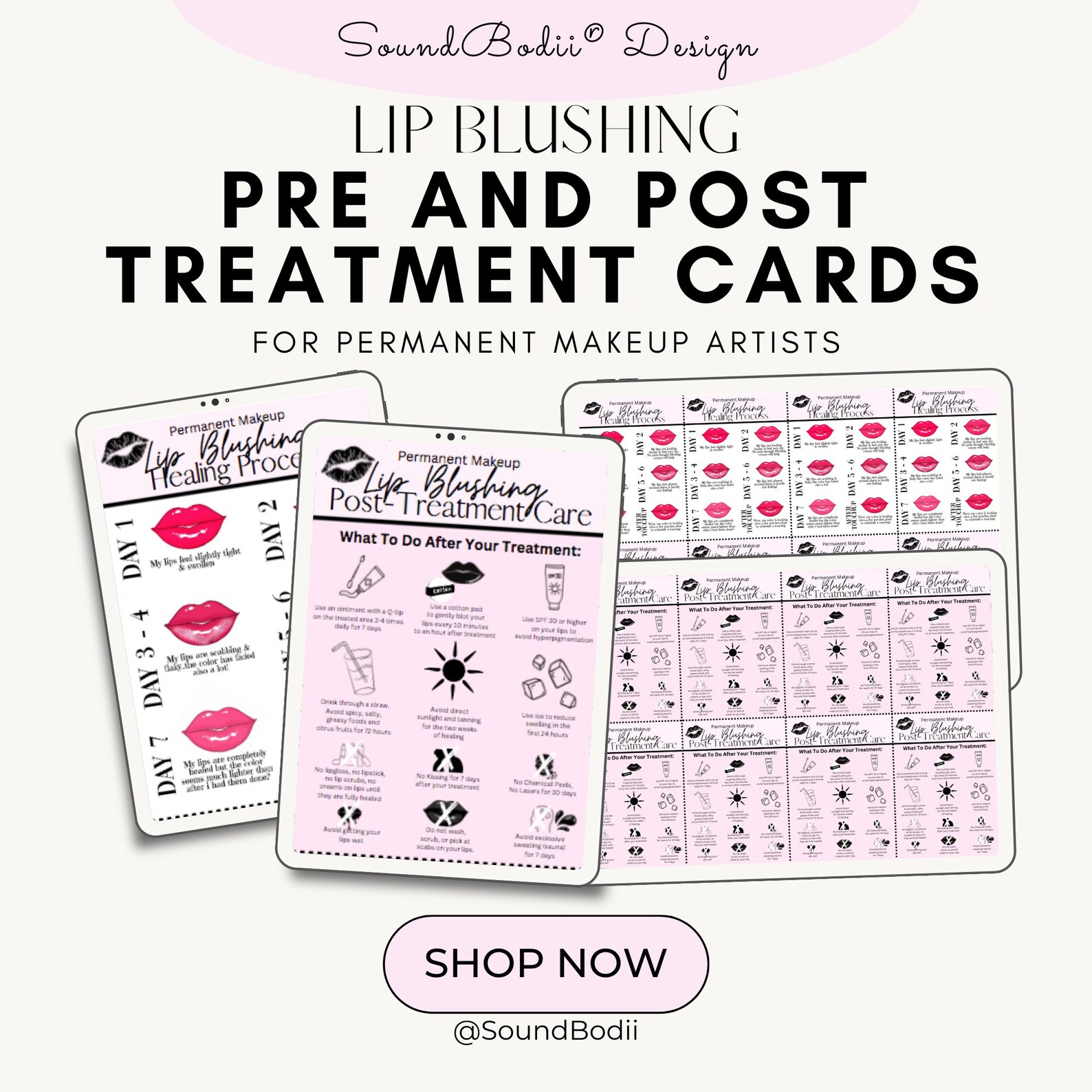 Lip Blushing Pre and Post Care Template, Lip Blushing Aftercare Card ...