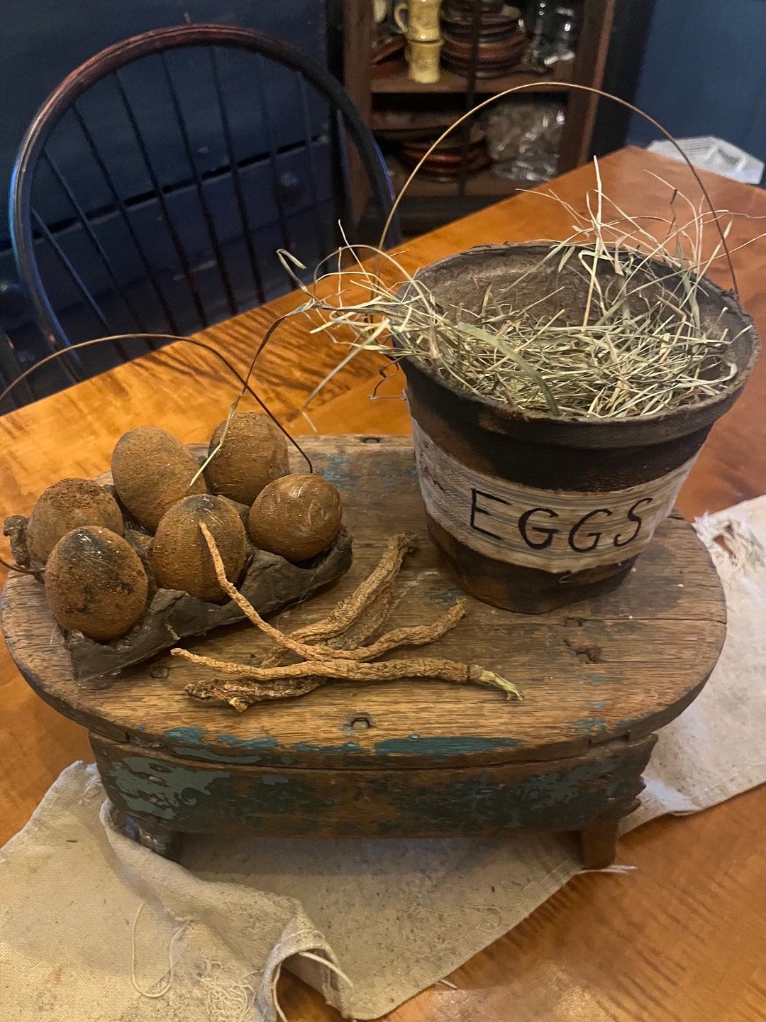 Primitive Easter Grubby Pot~grubby Eggs~grubby Dried Carrots Easter Pot ...