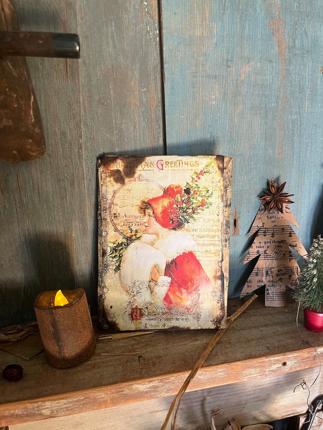 Primitive Christmas ~vintage Christmas Holiday Post Card~ Primitive ...