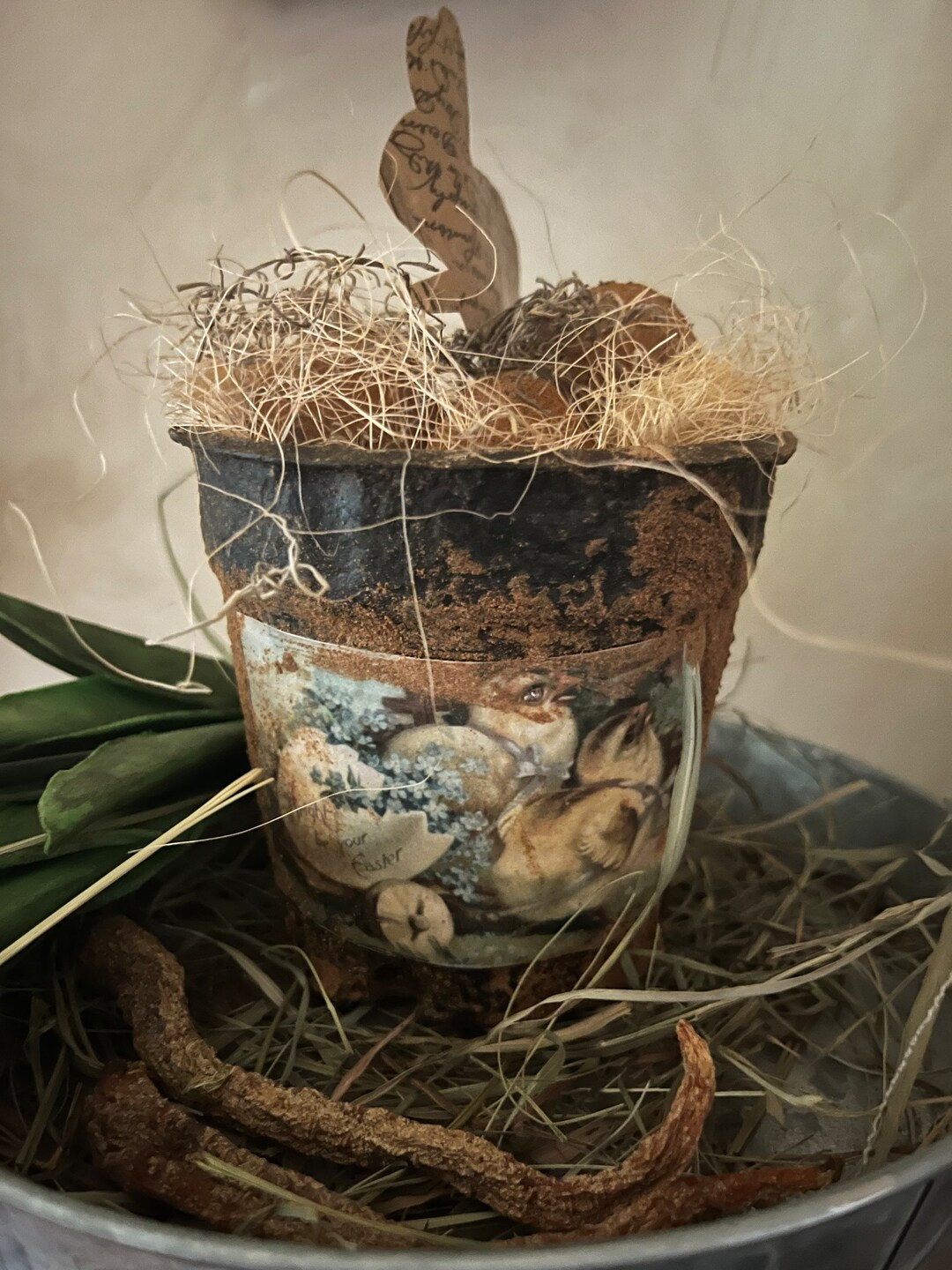 Primitive Easter Grubby Pot~grubby Eggs~grubby Easter Pot With Eggs ...