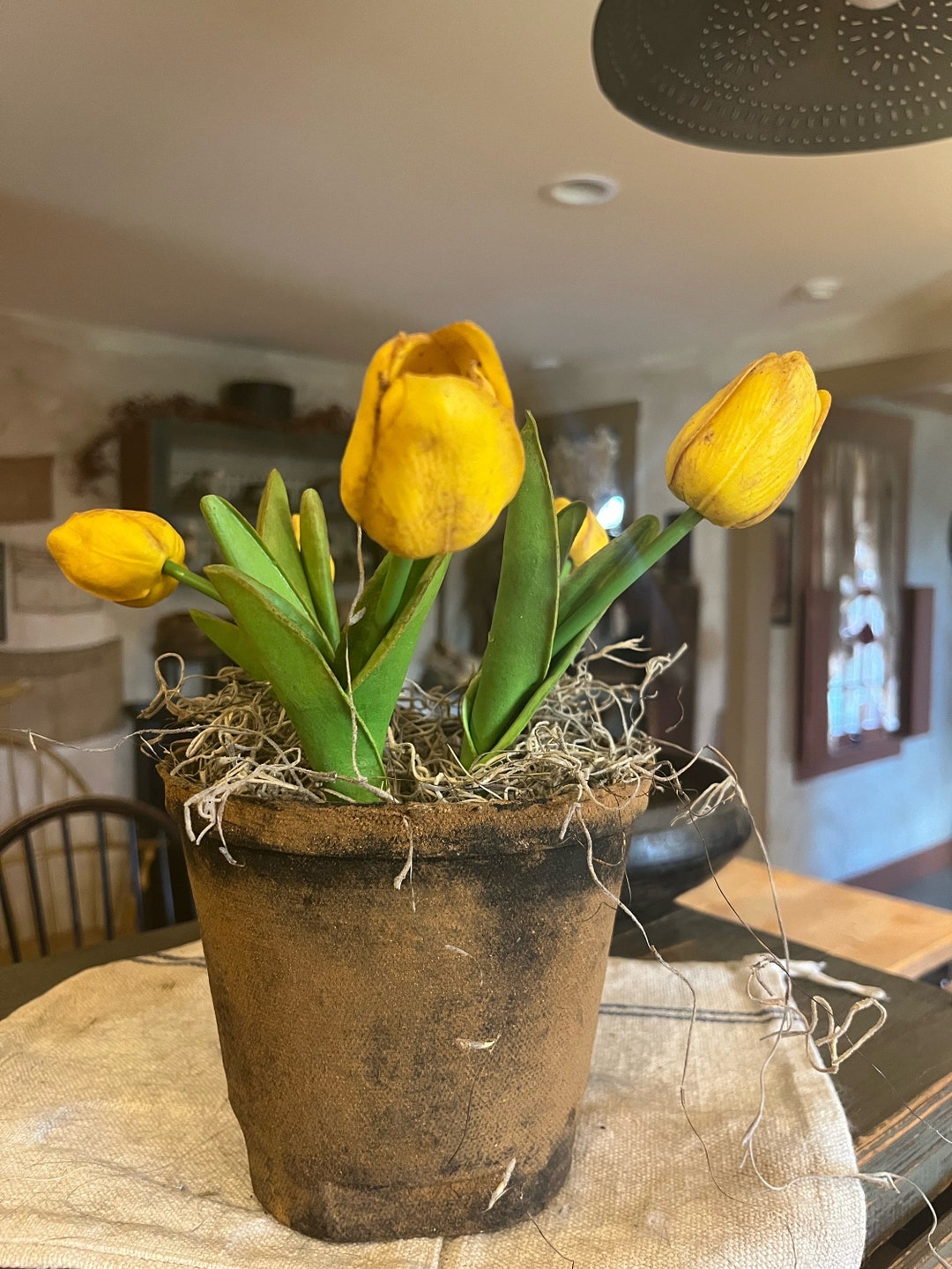 Primitive Spring Tulip Arrangement in Distressed Terra Pot - Etsy