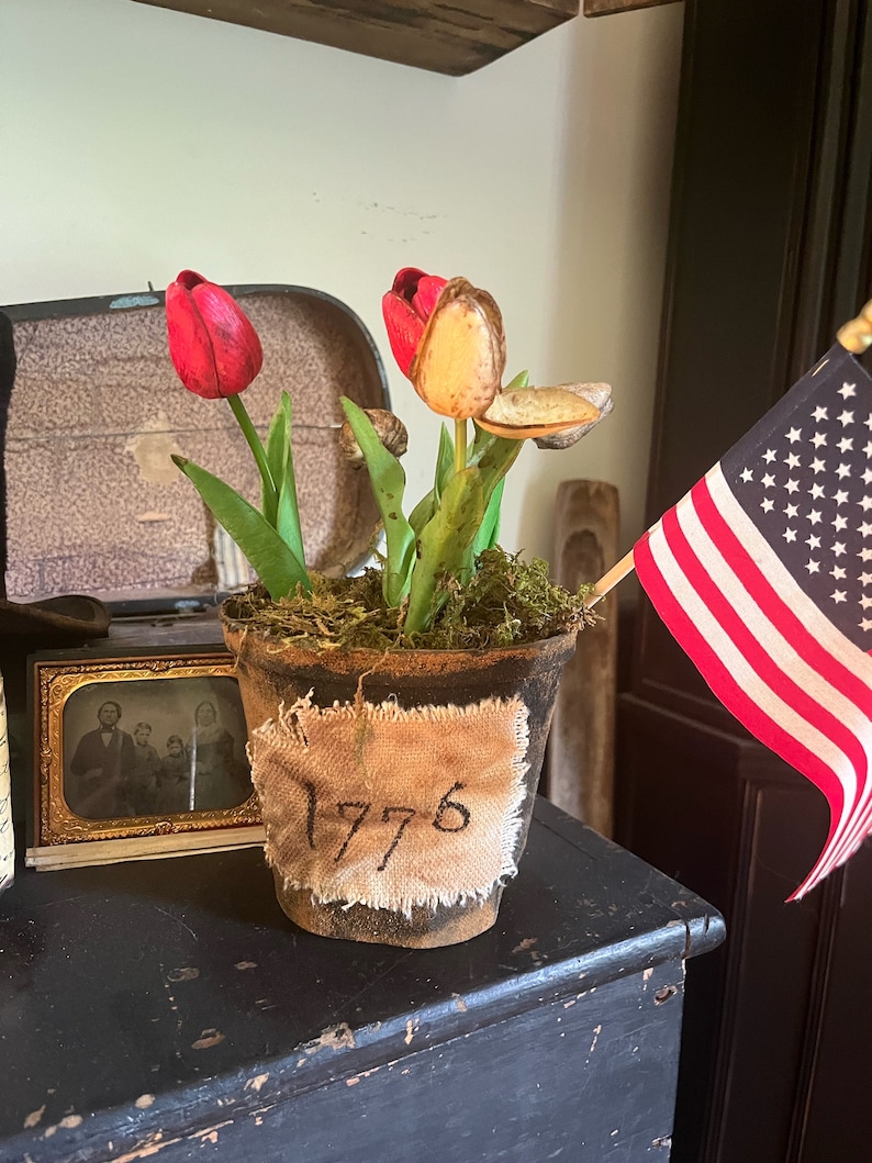 Primitive Spring Tulip Arrangement in Distressed Terra Pot - Etsy
