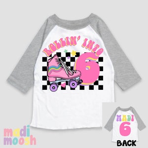 Rollin Into Six Roller Skating Birthday Shirt for Girls | Roller ...