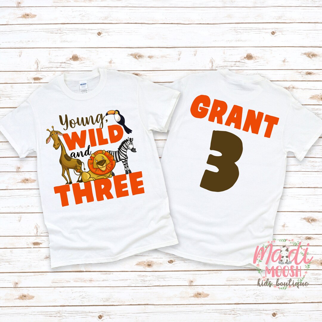 Young Wild and Three Birthday Shirt | Boys Birthday Shirt | 3rd Birthday Shirt |safari Zoo ...