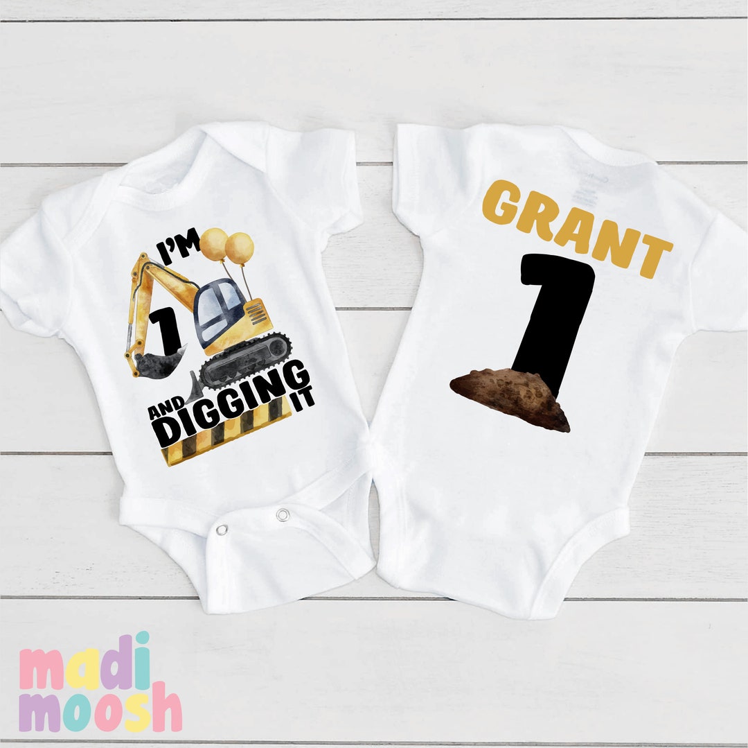 I'm Digging Being One Birthday Onesie® | Excavator Birthday Tee ...