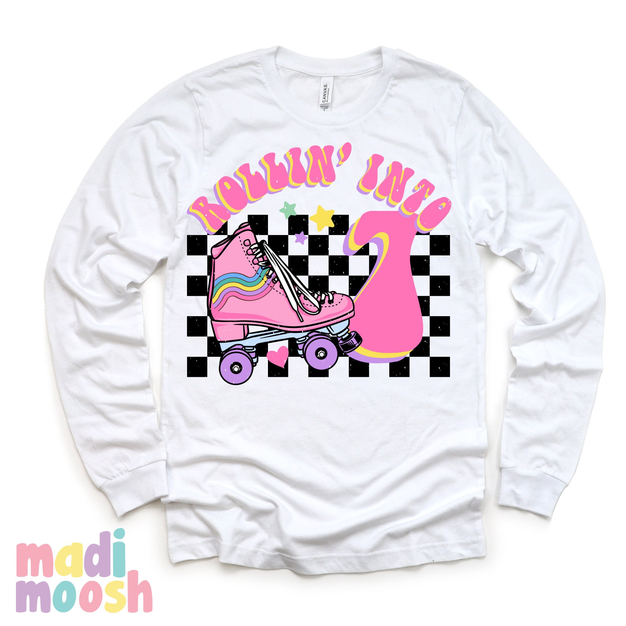 Rolling Into Seven Roller Skate Birthday Tee | Roller Skating Birthday ...