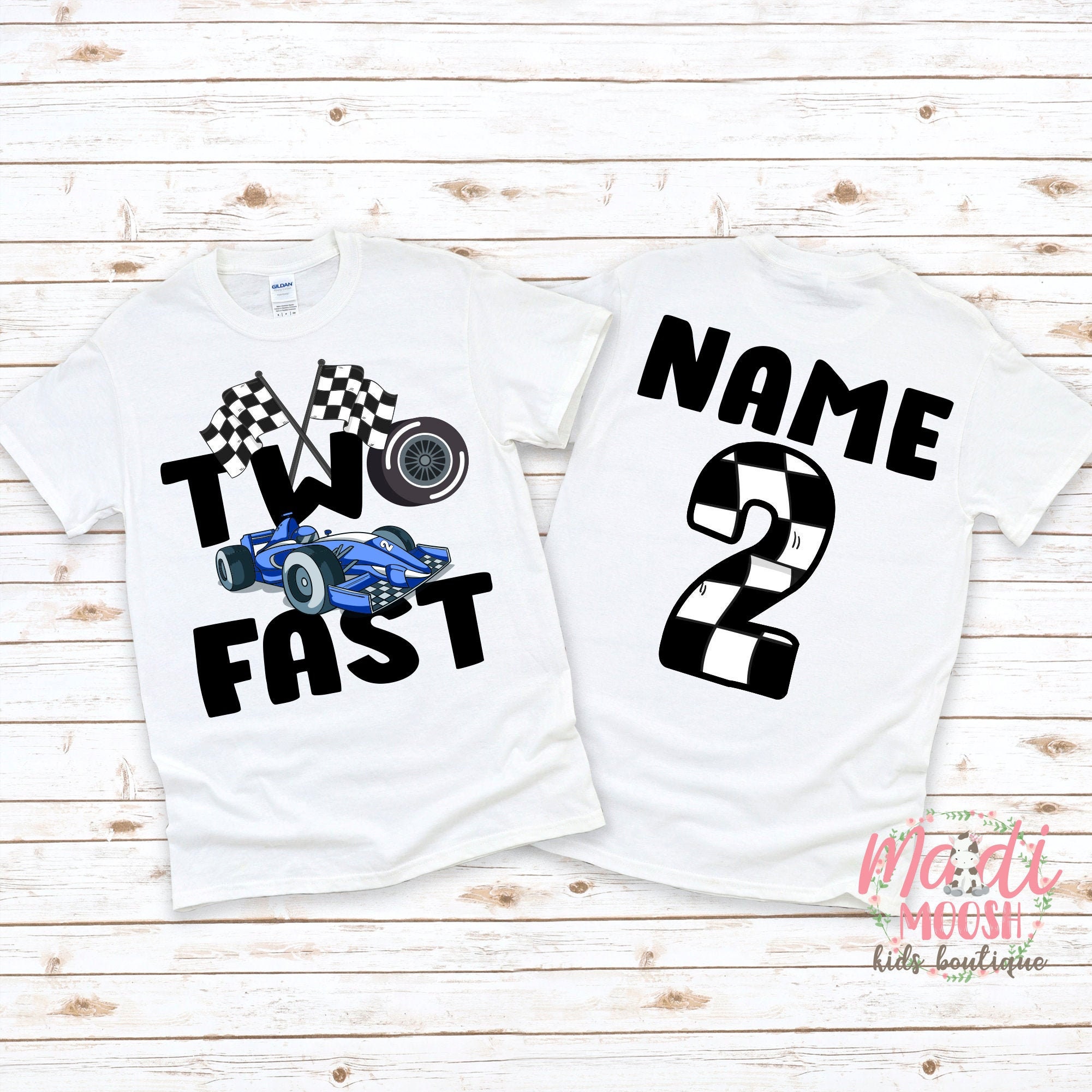 Two Fast Birthday T-shirt Blue Racecar Second Birthday | Etsy
