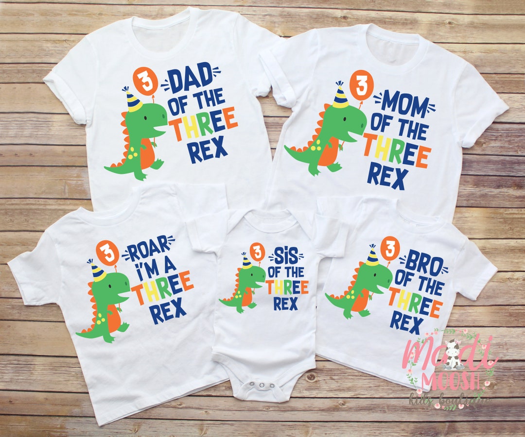 Roar I'm A Three Rex Family Birthday Shirt, Mom and Dad Dinosaur ...