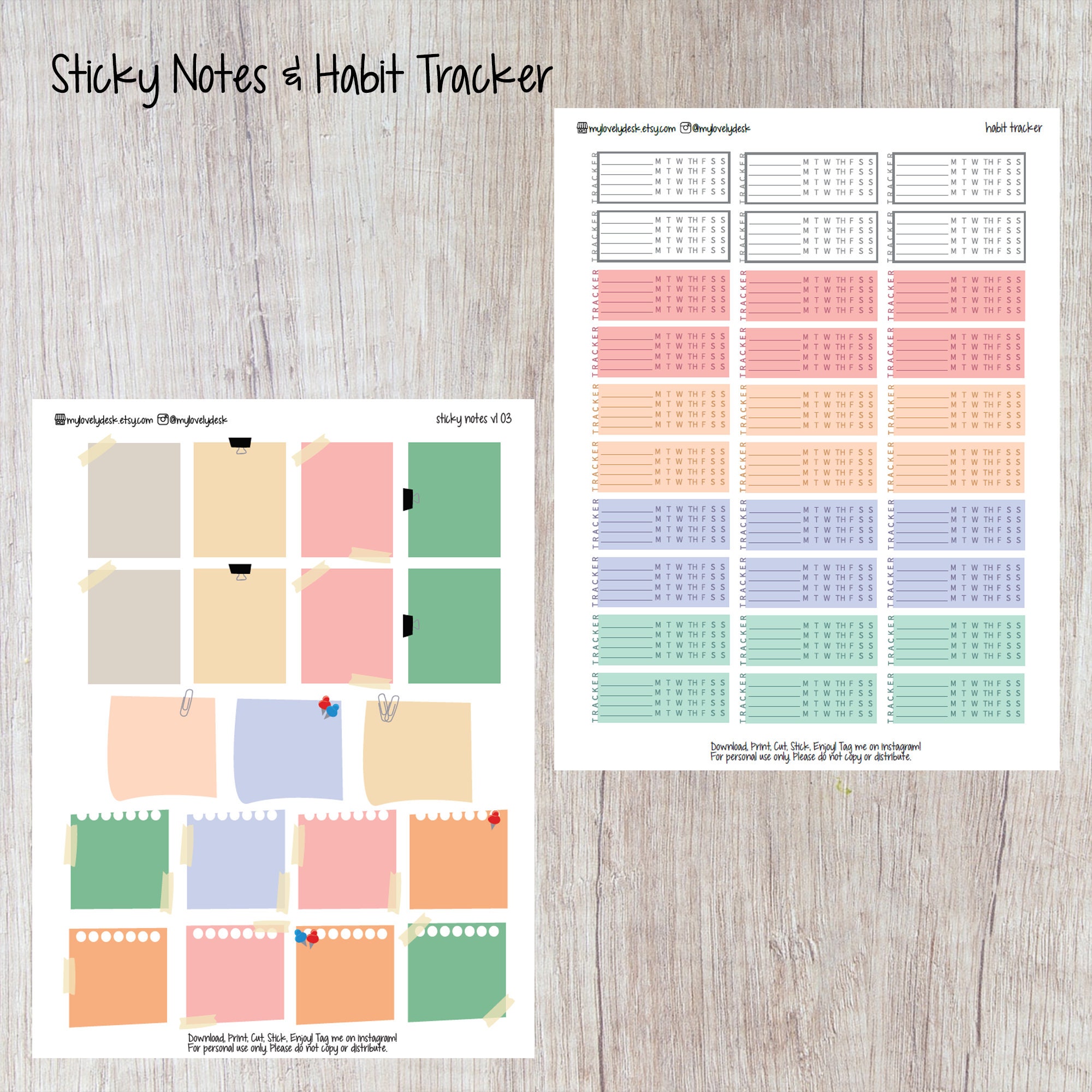 Sticky Notes and Habit Tracker Sticker, Planner Stickers, Journal ...