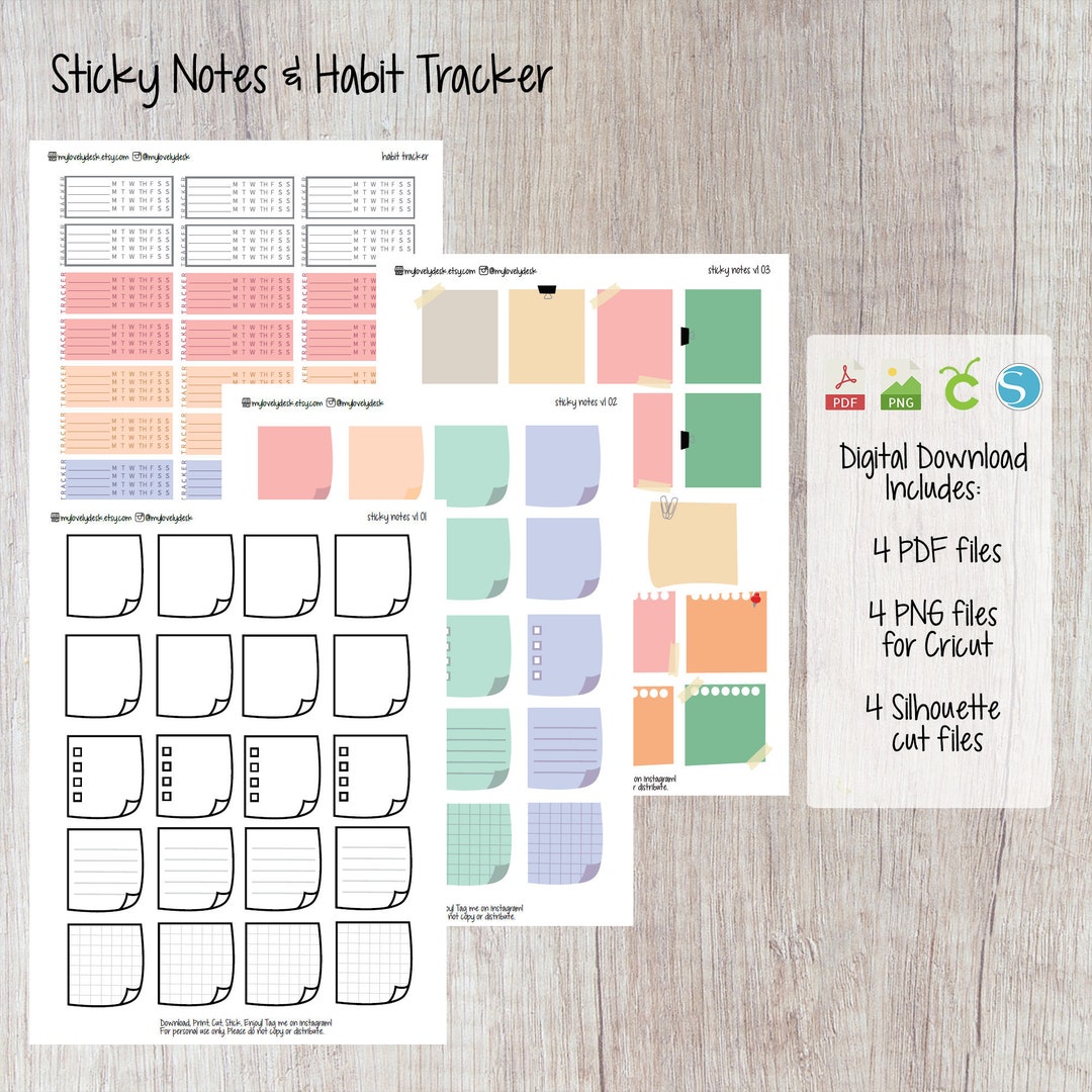 Sticky Notes and Habit Tracker Sticker, Planner Stickers, Journal ...