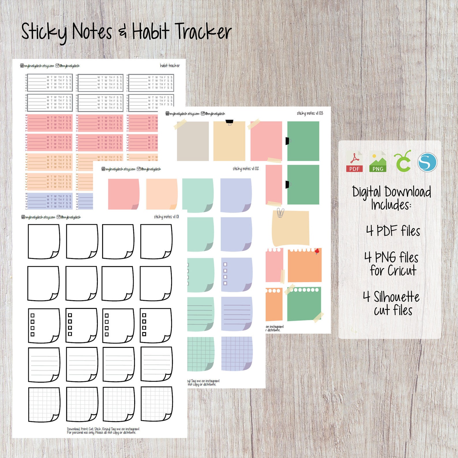 Sticky Notes and Habit Tracker Sticker, Planner Stickers, Journal ...