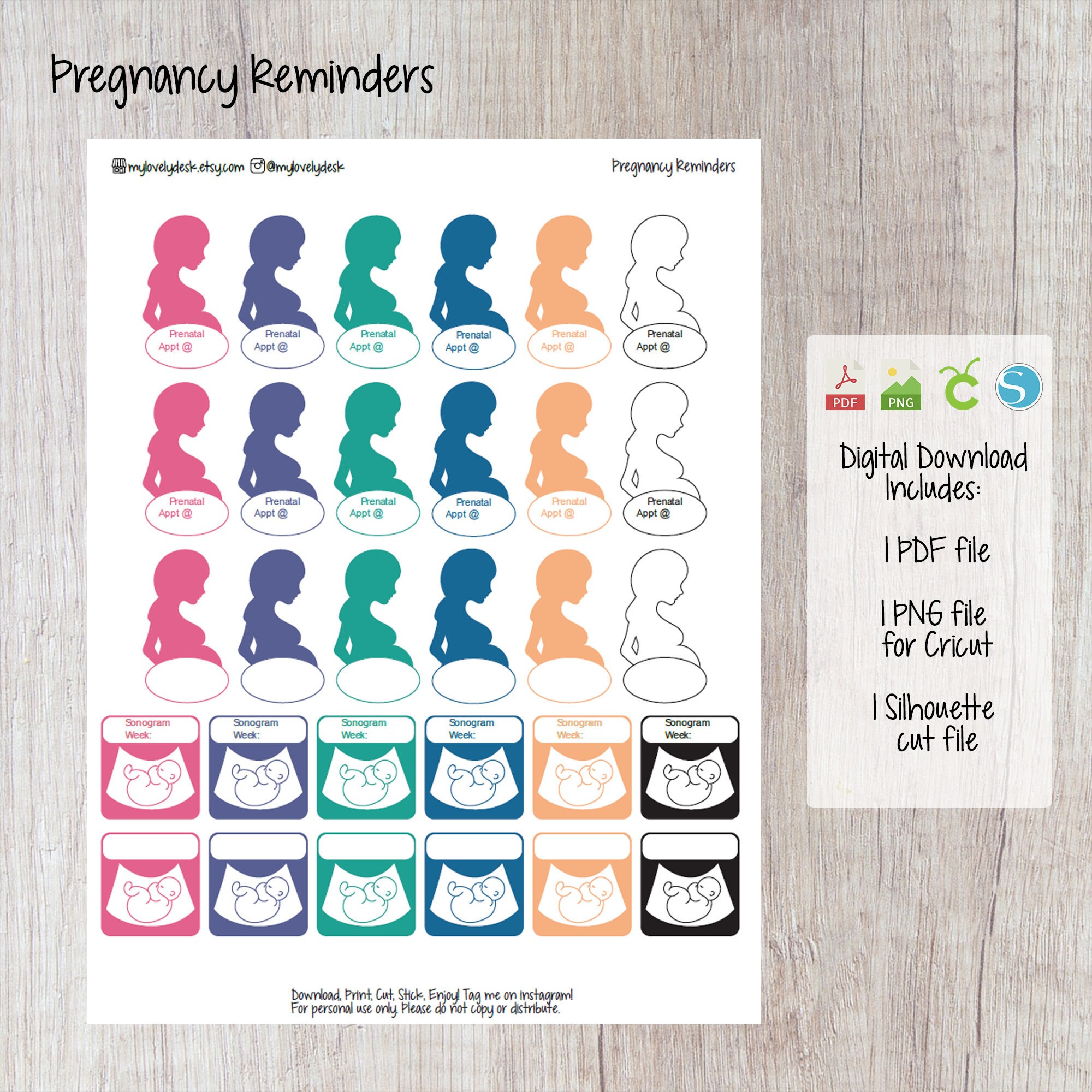 Pregnancy Reminder Stickers, Calendar Stickers, Planner Stickers ...